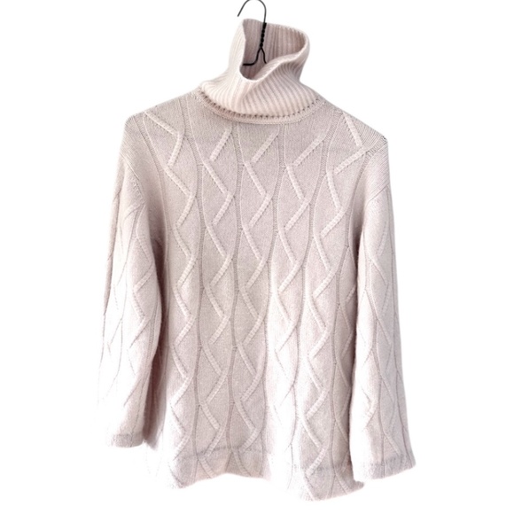 Pure Cashmere | Sweaters | Pure Cashmere Cable Knit Cream Turtleneck ...